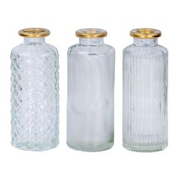 Levandeo® Dekovase, 3er Set Vase Weiß Gold H13cm Glas Blumenvase Tischdeko Frühling