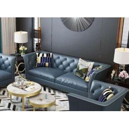 JVmoebel 3-Sitzer Dreisitzer Couch Polster Design Sofa 3er Zimmer Blau Chesterfield