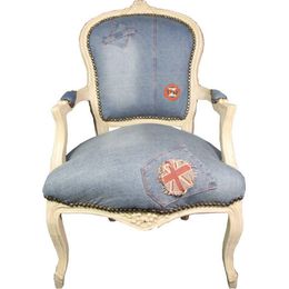 Casa Padrino Besucherstuhl Barock Salon Stuhl Jeans Optik / Creme Mod2