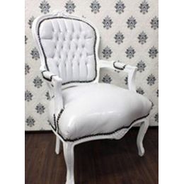 Casa Padrino Besucherstuhl Barock Salon Stuhl Weiß Lederoptik / Weiß