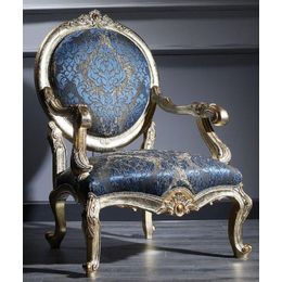 Casa Padrino Besucherstuhl Luxus Barock Salon Stuhl Dunkelblau / Antik Gold 65 x 85 x H. 120 cm