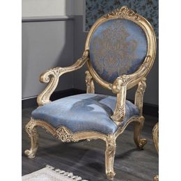 Casa Padrino Besucherstuhl Luxus Barock Salon Stuhl Hellblau / Antik Gold 65 x 85 x H. 120 cm