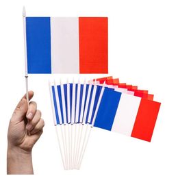 PHENO FLAGS Flagge Handfahne Frankreich Fähnchen Stockfahne Handflagge (10er Set zur Deko)