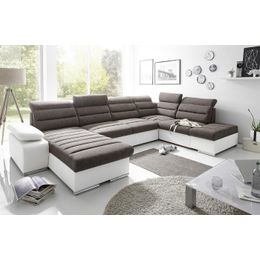 Fun Möbel Fun Möbel Ecksofa Couchgarnitur PESCARA Stoff mit Schlaffunktion Ottomane Re / Li