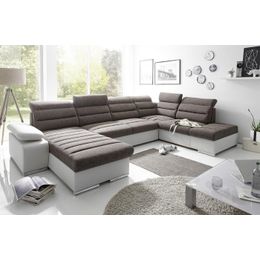 Fun Möbel Fun Möbel Ecksofa Couchgarnitur PESCARA Stoff mit Schlaffunktion Ottomane Re / Li