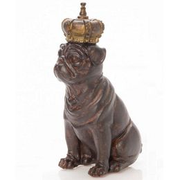 aubaho Dekofigur Skulptur Hund Mops mit Krone 22cm Antik-Stil Figur kleiner Prinz