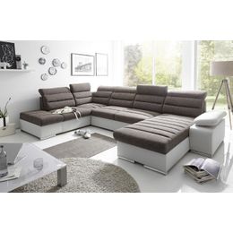 Fun Möbel Fun Möbel Ecksofa Couchgarnitur PESCARA Stoff mit Schlaffunktion Ottomane Re / Li