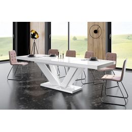 designimpex Esstisch Design Esstisch Tisch HEU-111 Weiß Hochglanz ausziehbar 160 bis 256 cm