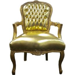 Casa Padrino Besucherstuhl Barock Salon Stuhl Gold / Gold Lederoptik