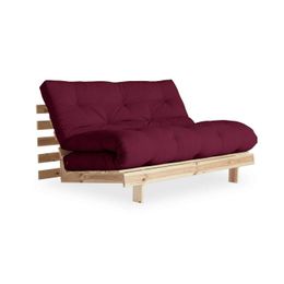 Karup Design 2-Sitzer Schlafsofa ROOTS 140 cm Sofa Gestell Kiefer Massivholz Bezug Bordeaux