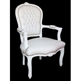 Casa Padrino Besucherstuhl Barock Salon Stuhl Weiß Lederoptik / Weiß mit Bling Bling Glitzersteinen