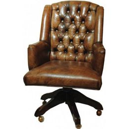 Casa Padrino Chefsessel Luxus Echtleder Chefsessel Büro Stuhl Braun Drehstuhl Schreibtisch Stuhl