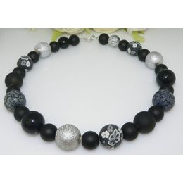 traumschmuck Collier 247h Halskette Perlenkette Perlenmix 14-20mm schwarz silber (Geschenk