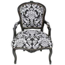 Casa Padrino Besucherstuhl Barock Salon Stuhl mit Armlehnen und elegantem Muster Schwarz / Weiß 60 x 60 x H. 95 cm
