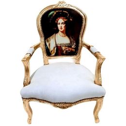Casa Padrino Besucherstuhl Barock Salon Stuhl Dame Weiß / Gold