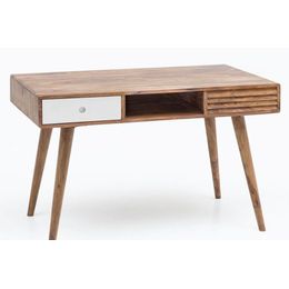 tinkaro Schreibtisch BISLIM Massiv Holz PC-Tisch Braun/Weiß