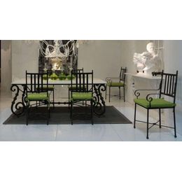 Casa Padrino Gartenstuhl Luxus Jugendstil Gartenstuhl Set mit Armlehnen und Sitzkissen Schwarz / Grün 47 x 50 x H. 103 cm