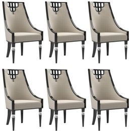 Casa Padrino Esszimmerstuhl Luxus Art Deco Esszimmer Stuhl Set Beige / Schwarz / Silber 55 x 55 x H. 105 cm