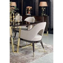 Casa Padrino Esszimmerstuhl Luxus Art Deco Esszimmer Stuhl Set Beige / Dunkelbraun / Gold