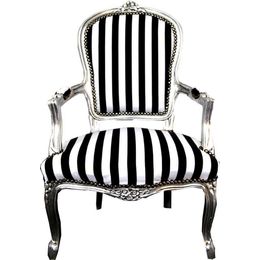 Casa Padrino Besucherstuhl Barock Salon Stuhl Schwarz / Weiß Streifen / Silber