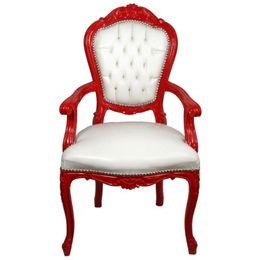 Casa Padrino Esszimmerstuhl Luxus Barock Esszimmer Stuhl mit Armlehnen Weiß / Rot