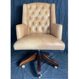 Casa Padrino Schreibtischstuhl Luxus Chesterfield Leder Bürostuhl Vintage Creme / Braun 64 x 67 x H. 104-111 cm