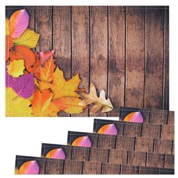 matches21 HOME & HOBBY Platzset, Tischsets Platzsets Stoff CLOTH Laub Blätter Holz bunt 6er