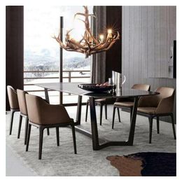 JVmoebel Esszimmer-Set, Designer Holz Ess Set Tisch +6 Lehn Stühle Set Garnitur Polster 7tlg