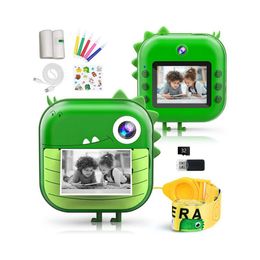 autolock Kamera Kinder Digitalkamera für Kinder Cartoon-Tiere Kinderkamera (Mit 2 Rollen Druckerpapier 32GB TF Karte Sofortbildkamera)