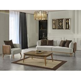 JVmoebel Wohnzimmer-Set Dreisitzer Couch Luxus Möbel Sofa Couchen Holz Couchtisch 2tlg.