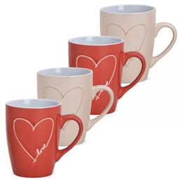 matches21 HOME & HOBBY matches21 HOME & HOBBY Tasse Kaffeetassen 4er Set Landhaus-Stil Herzen mit Spruch Love