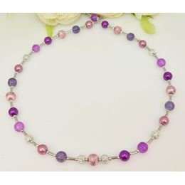 traumschmuck Kette ohne Anhänger 245 Perlenkette Glasperlen lila violett Hämatit silber Strass (Geschenk