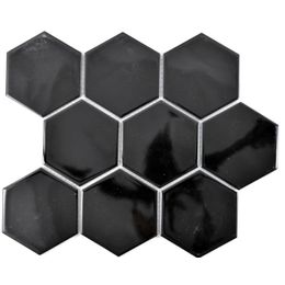 Mosani Mosaikfliesen Hexagonale Sechseck Mosaik Fliese Keramik schwarz glänzend Küche Bad