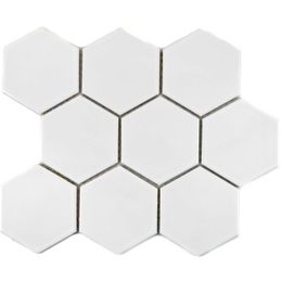 Mosani Mosaikfliesen Hexagonale Sechseck Mosaik Fliese Keramik weiß glänzend Küche Bad Wand