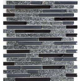 Mosani Mosaikfliesen Glasmosaik Naturstein Stäbchen Mosaik grau schwarz dunkelgrau