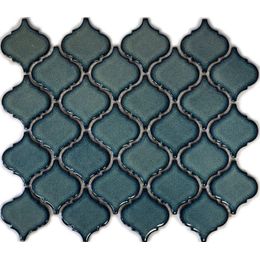 Mosani Mosaikfliesen Florentiner Retro Vintage Mosaik Keramik blau glänzend Bad Küche WC