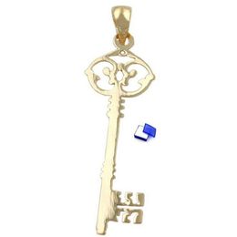 unbespielt Kettenanhänger Kettenanhänger Anhänger Schlüssel filigran aus 375 Gold 9 kt 33 x 11 mm inklusive Schmuckbox