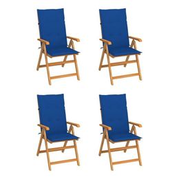 furnicato Gartenstuhl Gartenstühle 4 Stk. mit Königsblauen Kissen Massivholz Teak