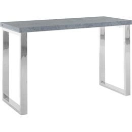 loft24 Schreibtisch Dave, Tischplatte in Beton Optik mit modernem Chrom-Gestell aus Metall