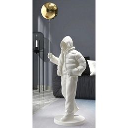 Casa Padrino Skulptur Casa Padrino Luxus Designer XXL Deko Skulptur Junge mit Luftballon Weiß / Gold 32 x H. 100 cm