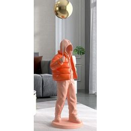 Casa Padrino Skulptur Casa Padrino Luxus Designer XXL Deko Skulptur Junge mit Luftballon Rosa / Orange / Gold 32 x H. 100 cm