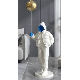 Casa Padrino Skulptur Casa Padrino Luxus Designer XXL Deko Skulptur Junge mit Luftballon Weiß / Blau / Gold 32 x H. 100 cm