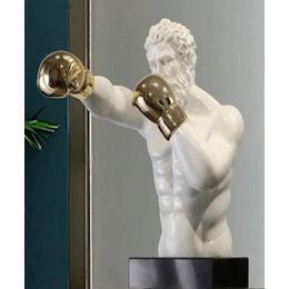 Casa Padrino Skulptur Casa Padrino Luxus Designer Deko Skulptur Boxer Weiß / Gold / Schwarz 31 x 52 x H. 56 cm