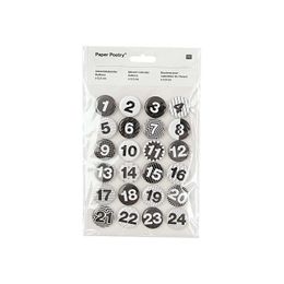 Rico Design Button Set Paper Poetry Adventskalender Zahlen Buttons schwarz-weiß 24 Stück