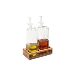 Navaris Ölspender 2er Set Öl- und Essigspender aus Glas mit Holzständer