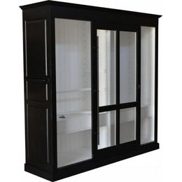 Casa Padrino Kleiderschrank Luxus Kleiderschrank B 226 x H 220 cm Haute Couture Schlafzimmer Schrank mit Glas Schiebetür Schwarz / Weiß