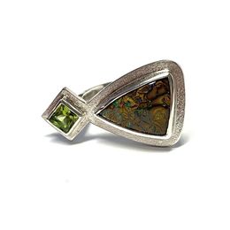 Edelschmiede925 Silberring moderner Ring 925 Silber mit Opal + Peridot UNIKAT