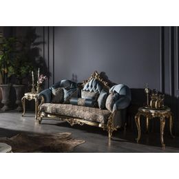 JVmoebel Wohnzimmer-Set Wohnzimmer Set Blau Sofa 3 Sitzer Elegantes 2x Beistelltisch Design