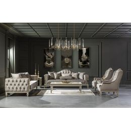 JVmoebel Wohnzimmer-Set Wohnzimmer Grau Sofagarnitur 2x Beistelltisch Luxus Sessel Couchtisch