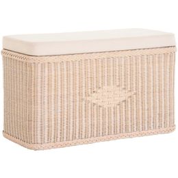 Krines Home Wäschetruhe Rechteckige Truhe Sitztruhe gepolstert mit Deckel Natur-Rattan (Wäschebox mit Inlett)